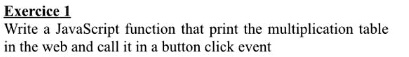 SOLVED: Exercise 1: Write a JavaScript function that prints the multiplication table on the web ...