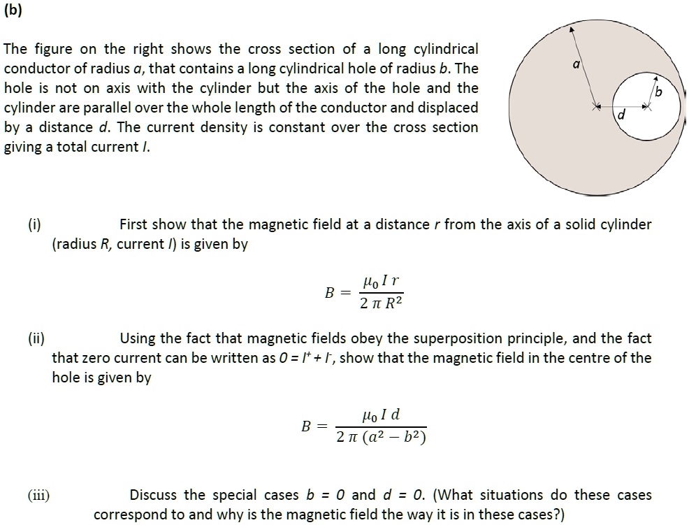 (b) The figure on the right shows the cross section of a long ...