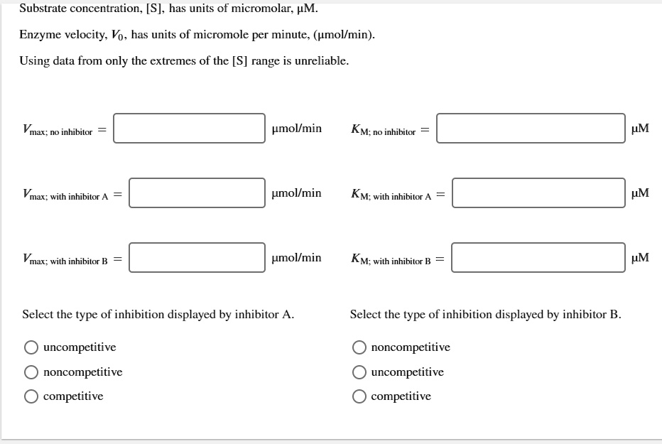 SOLVED: Substrate concentration, [S], has units of micromolar; HM ...