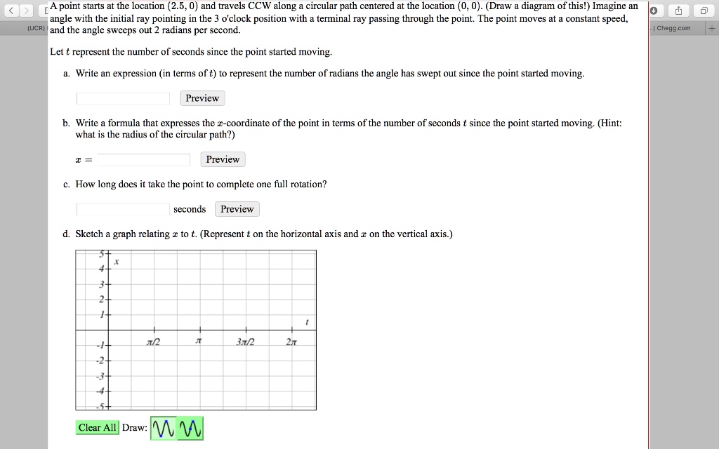 SOLVED: The point starts at the location (2.5, 0) and travels ...