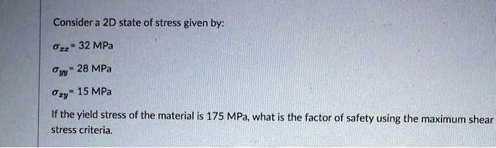 SOLVED: Consider a 2D state of stress given by: Or 32 MPa Ow 28 MPa Ory ...