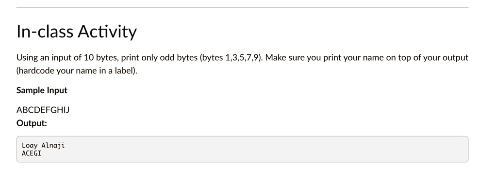 Solved In Assembly Language Please In Class Activity Using An Input Of 10 Bytes Print Only