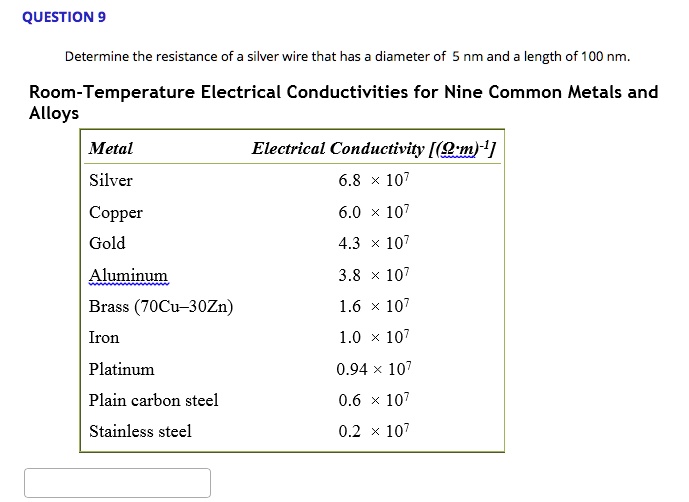 SOLVED: QUESTION 9 Determine the resistance of a silver wire that has a ...