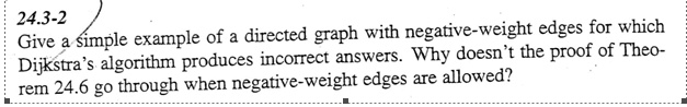 Solved 243 2 Give A Simple Example Of A Directed Graph With Negative Weight Edges For Which