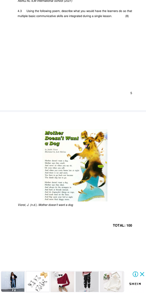 4.3 Using the following poem, describe what you would have the learners ...