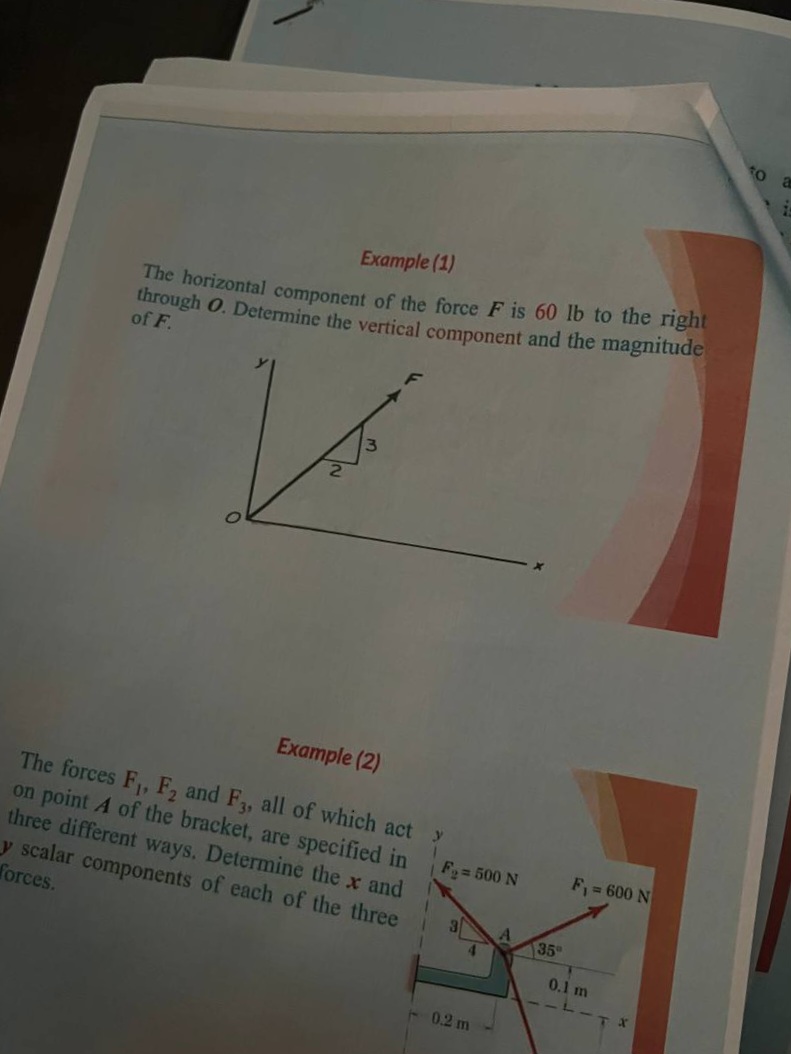 Example (1) The horizontal component of the force F is 60 lb to the ...