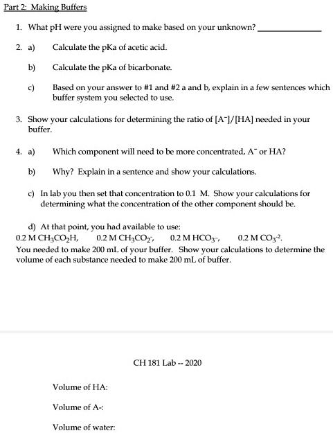 SOLVED: part Making Butters What pH were YOu assigned make based on your unknown? Calculate the ...