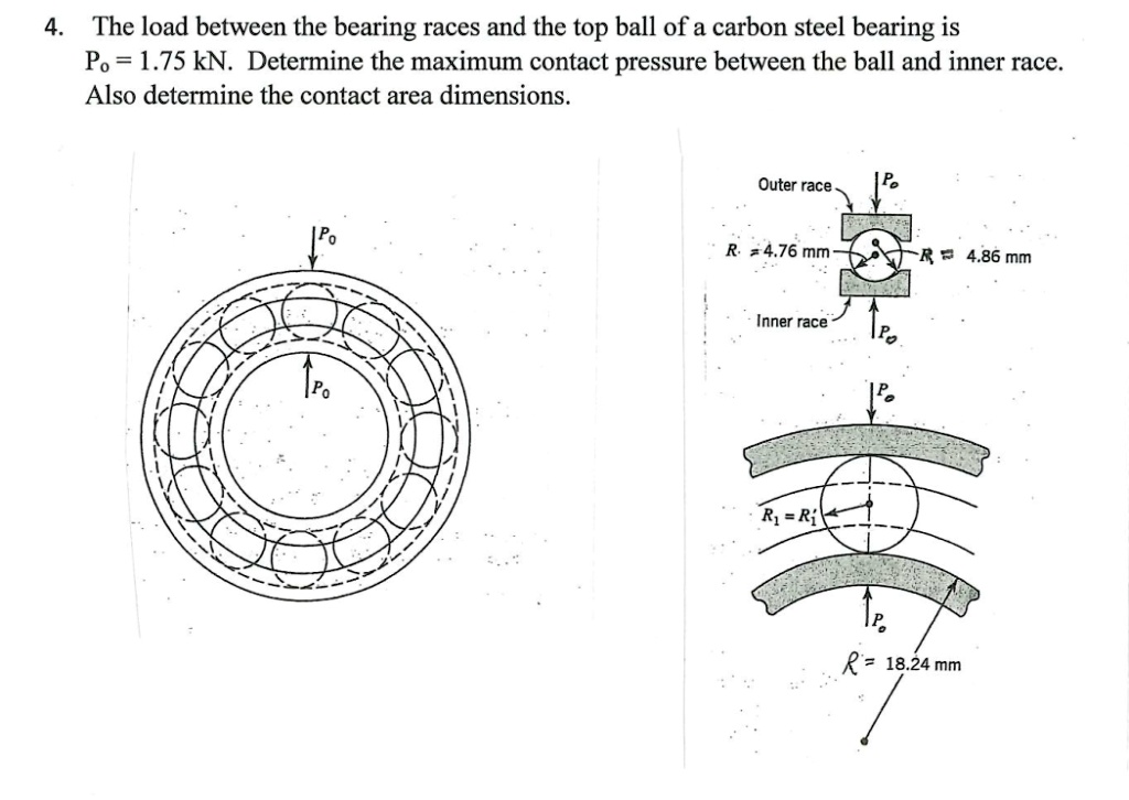 SOLVED: 4 The load between the bearing races and the top ball of a ...