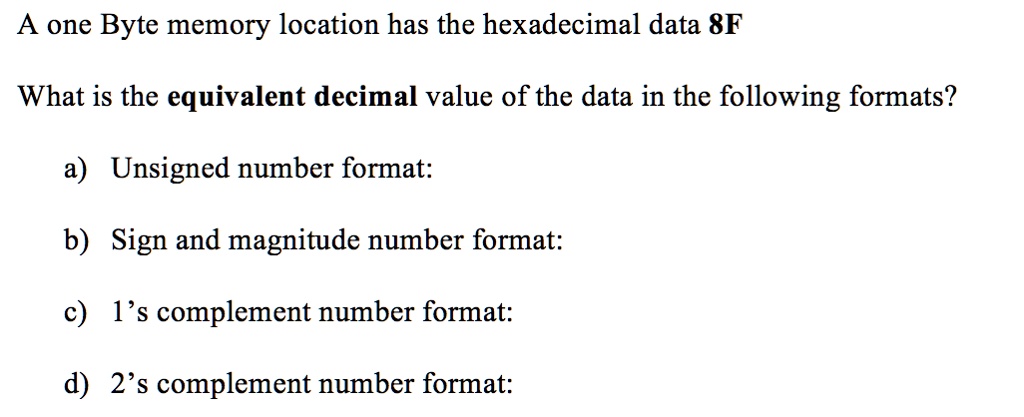 Solved A One Byte Memory Location Has The Hexadecimal Data 8f What Is The Equivalent Decimal