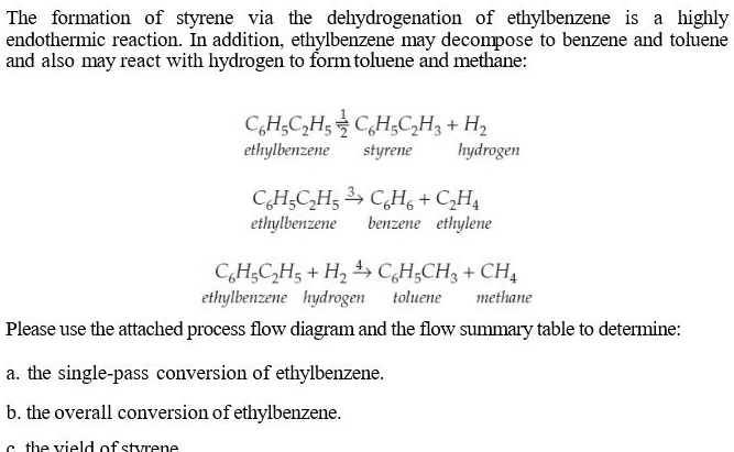 The formation of styrene via the dehydrogenation of ethylbenzene is a ...