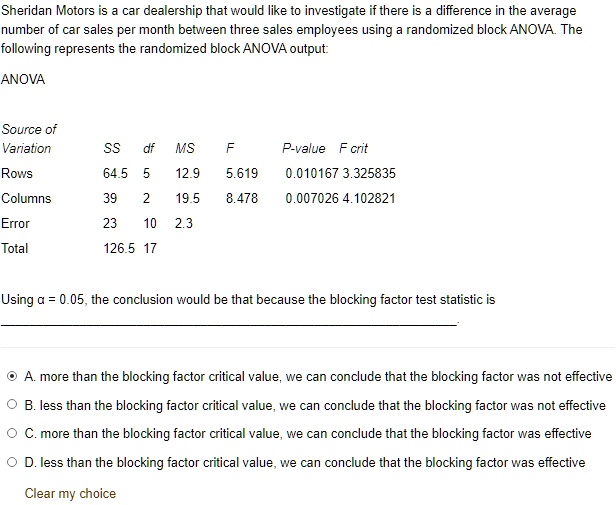 SOLVED: Sheridan Motors is a car dealership that would like to ...