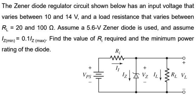 SOLVED: The Zener diode regulator circuit shown below has an input voltage that varies between ...