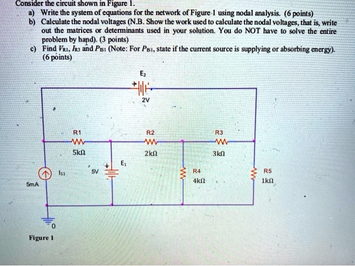 SOLVED: Consider the circuit shown in Figure 1. a) Write the system of equations for the network ...