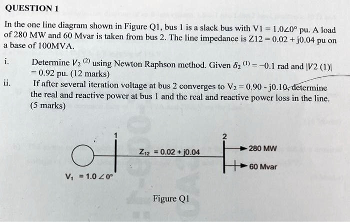SOLVED: In the one-line diagram shown in Figure Q1, bus 1 is a slack bus with V1 = [0.020] pu. A ...