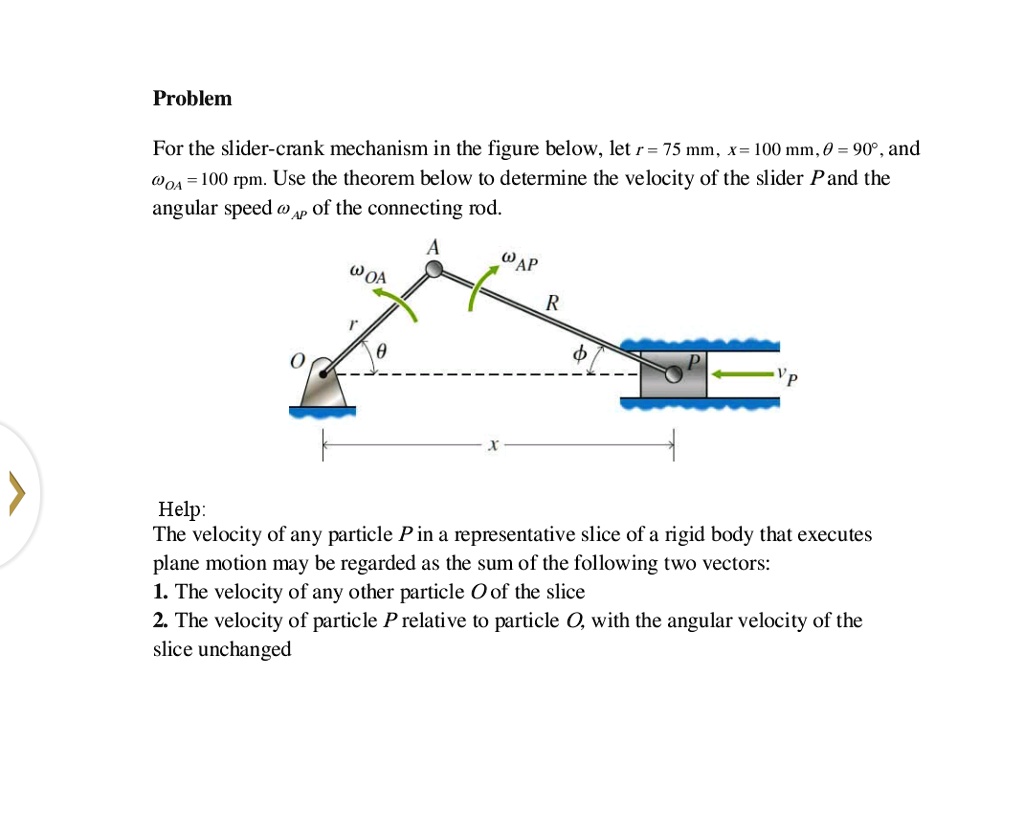Problem For the slider-crank mechanism in the figure below, let r = 75 ...