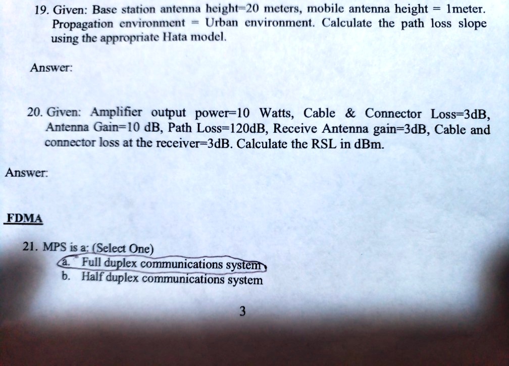 SOLVED: 19. Given: Base station antenna height - 20 meters, mobile ...