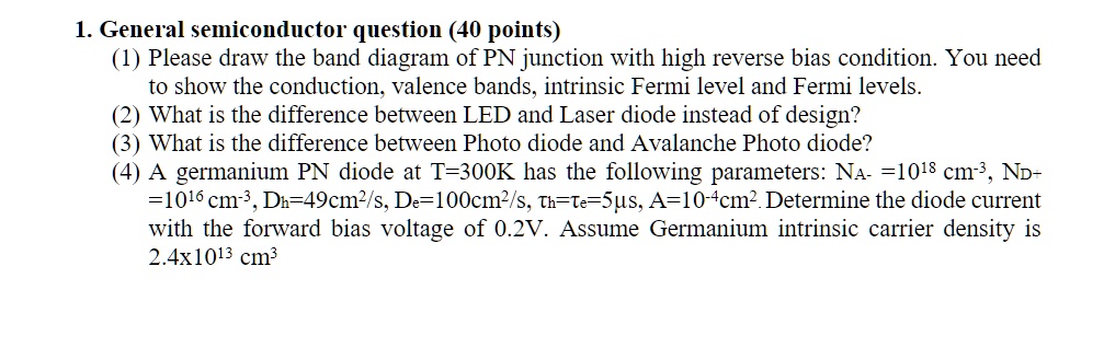 1. General semiconductor question (40 points) (1) Please draw the band ...