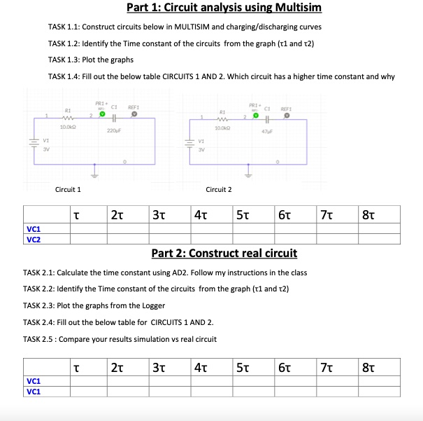 Part 1: Circuit analysis using Multisim TASK 1.1: Construct circuits below in MULTISIM and ...