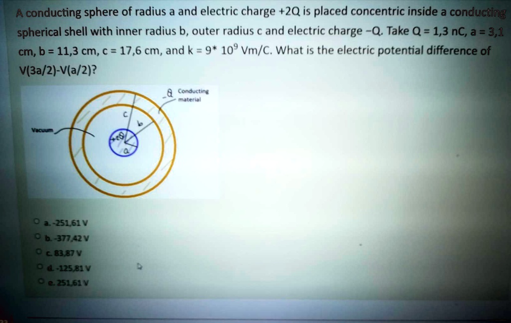 conducting sphere of radius a and electric charge 2q is placed concentric inside a conducting ...