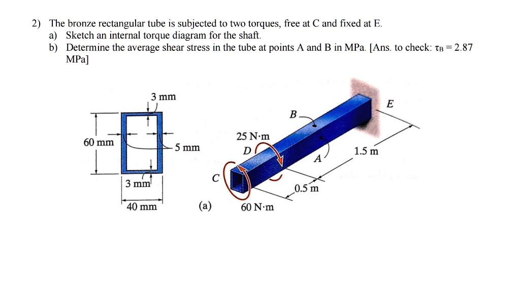 2) The bronze rectangular tube is subjected to two torques, free at C ...