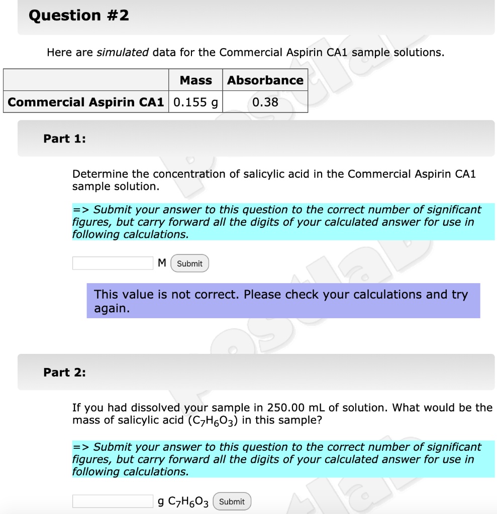 question 2 here are simulated data for the commercial aspirin ca1 ...