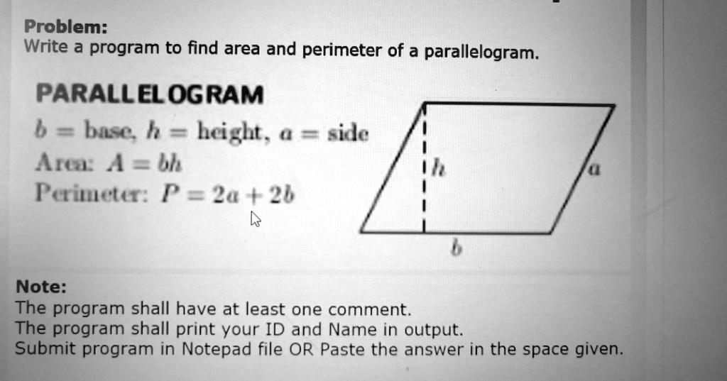 Area And Perimeter Formula For A Parallelogram