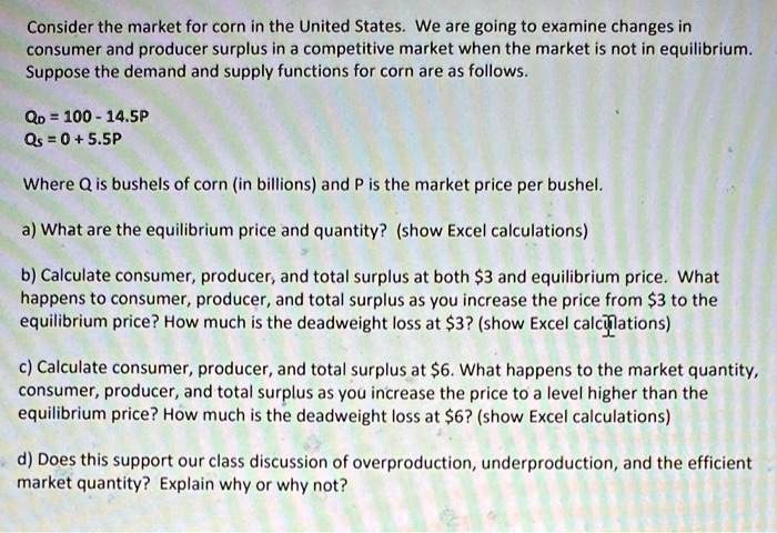 SOLVED: Can you graph this as well? Consider the market for corn in the ...