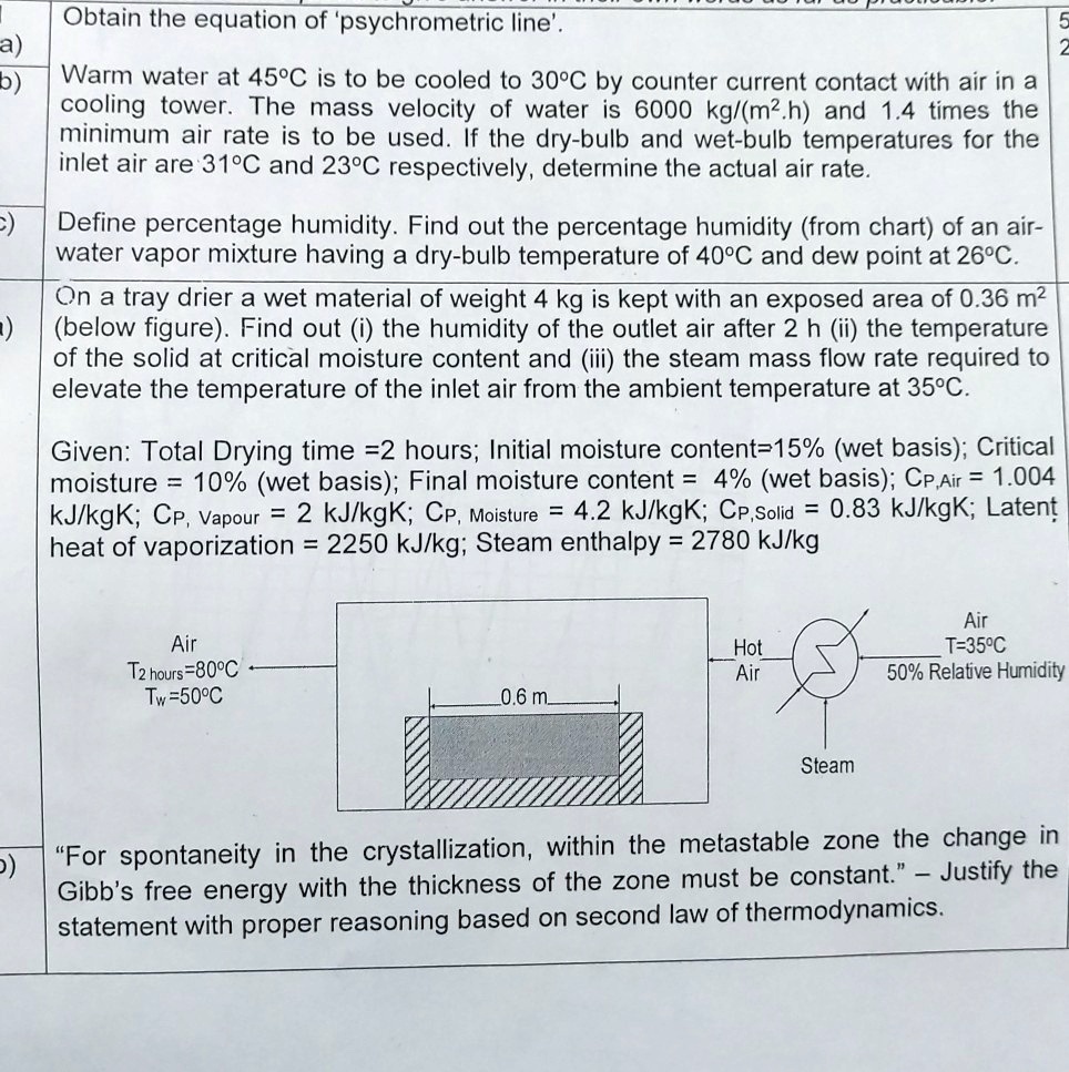 obtain the equation of psychrometric line a b warm water at 45c is to ...