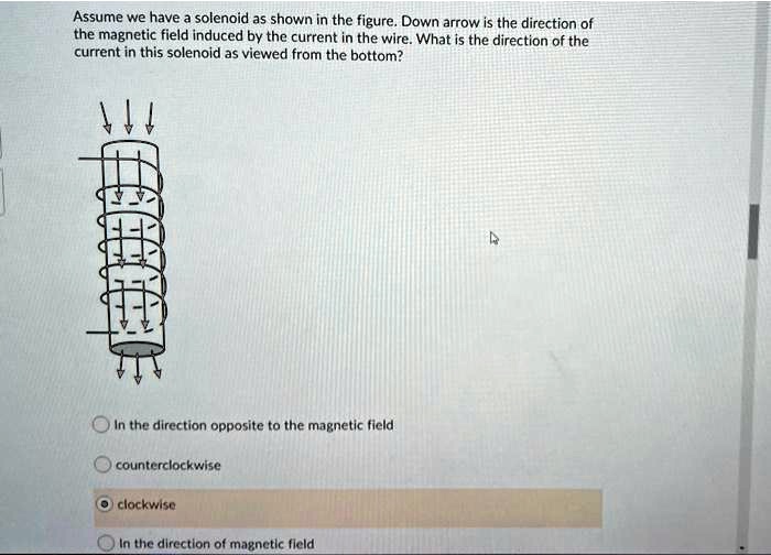 SOLVED: Assume we have a solenoid as shown in the figure: Down arrow is ...