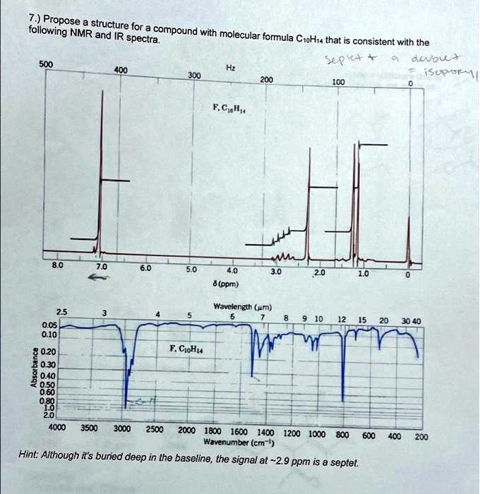 7.) Propose a structure for a compound with molecular formula C10H14 that is consistent with the ...