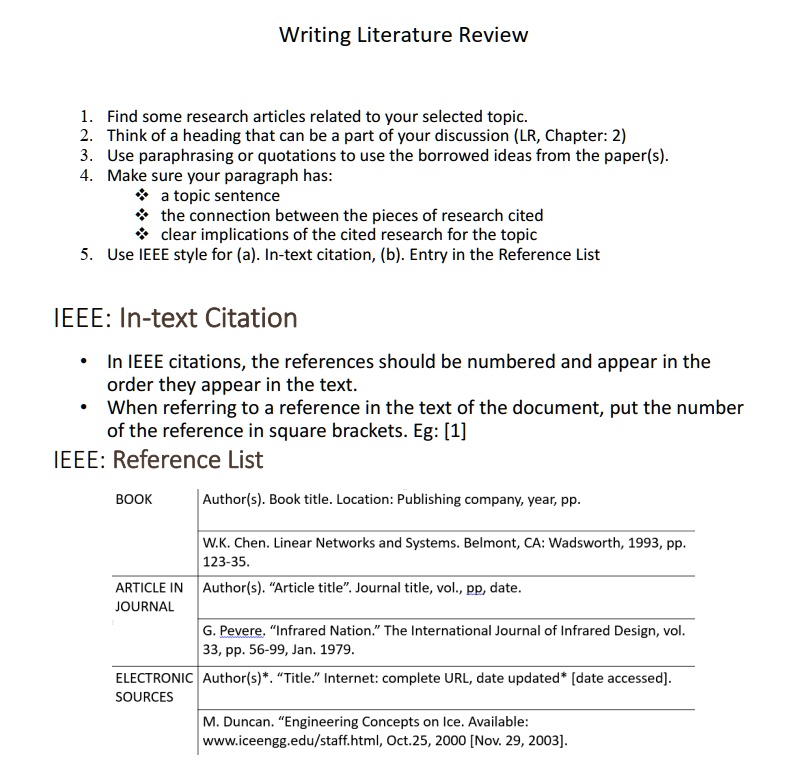 Writing Literature Review 1. Find some research articles related to ...