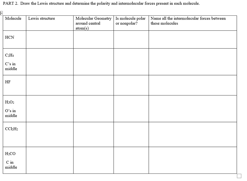 SOLVED: PART 2. Draw the Lewis structure and determine the polarity and ...
