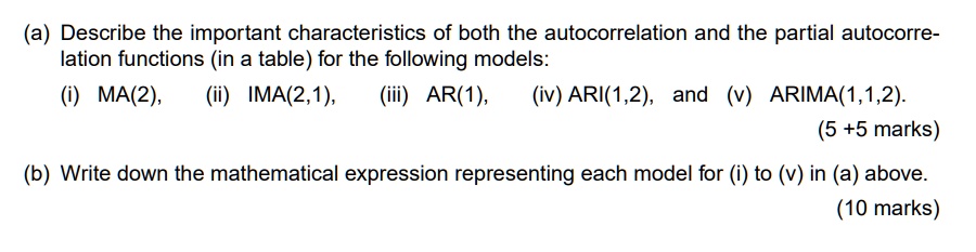 SOLVED: (a) Describe the important characteristics of both the autocorrelation and the partial ...