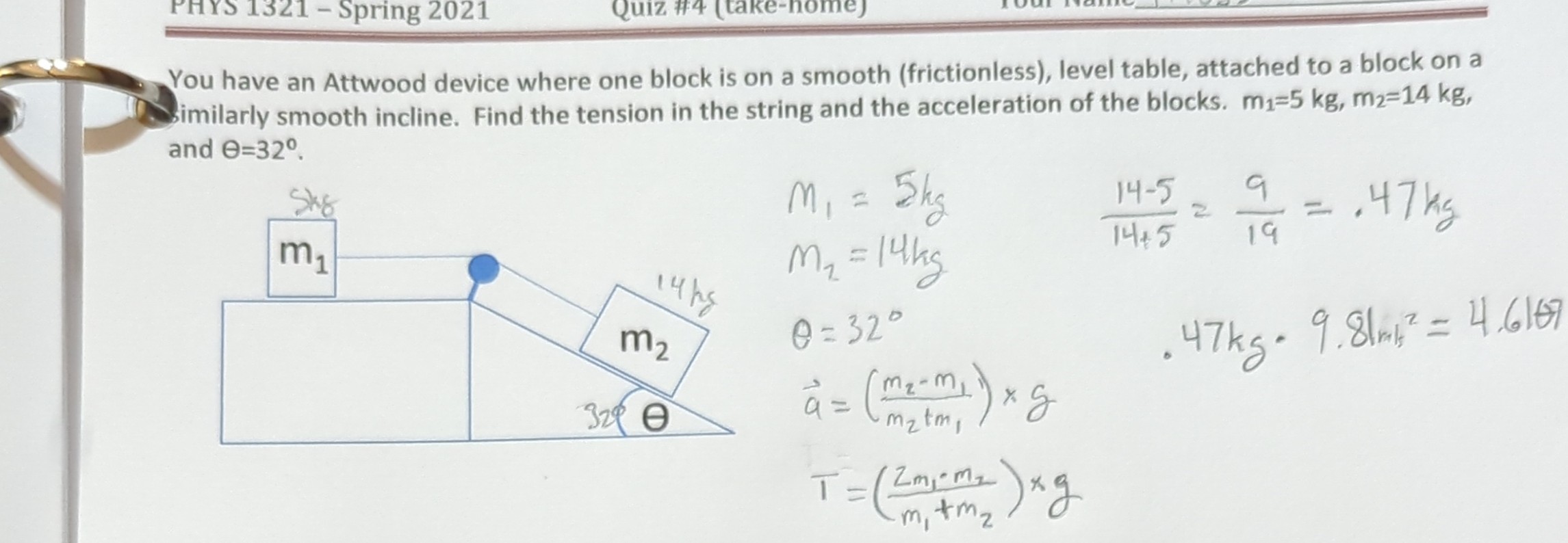 SOLVED: You have an Attwood device where one block is on a smooth (frictionless), level table ...