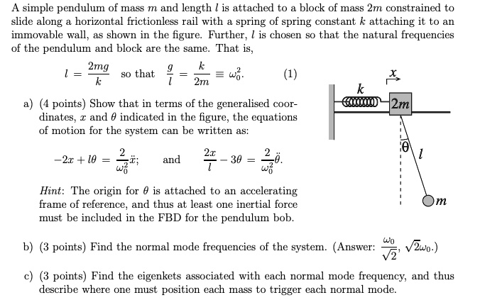 SOLVED: **Do this without using the method of Lagrangian dynamics!** A simple pendulum of mass m ...