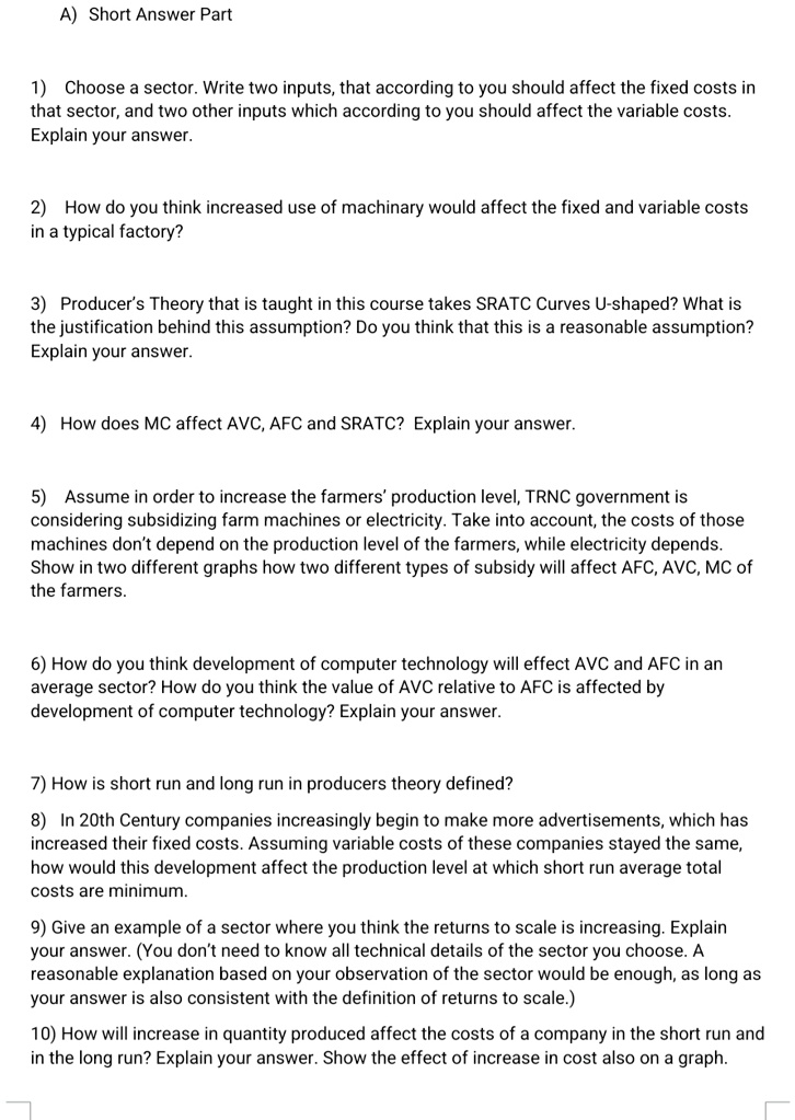 A) Short Answer Part 1) Choose a sector. Write two inputs, that ...