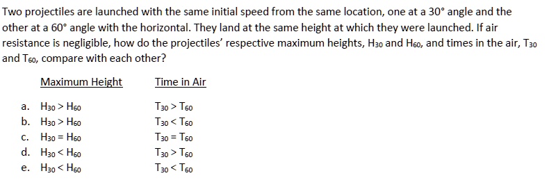 SOLVED: Texts: Two projectiles are launched with the same initial speed from the same location ...