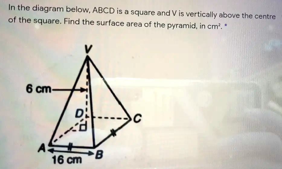 SOLVED: In the diagram below ABCD is a square and V is vertically above the centre of the square ...