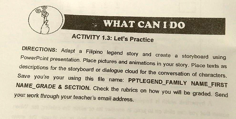 WHAT CAN I DO ACTIVITY 1.3: Let's Practice DIRECTIONS: Adapt a Filipino ...