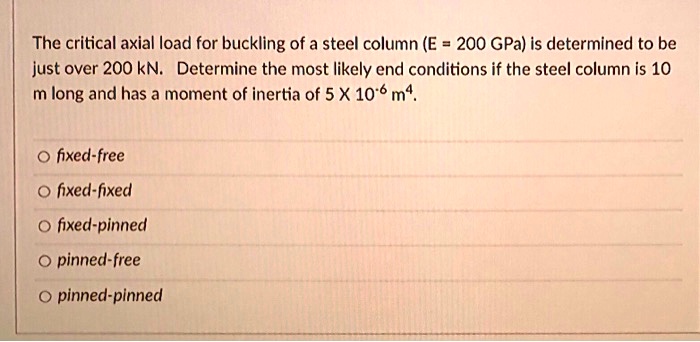 The critical axial load for buckling of a steel column (E