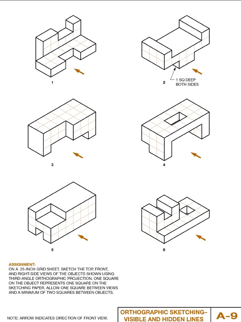 ASSIGNMENT: ON A.25-INCH GRID SHEET, SKETCH THE TOP, FRONT, AND RIGHT ...