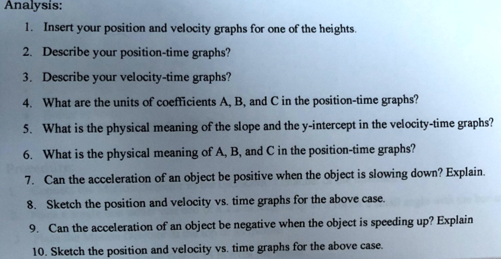 SOLVED: Analysis: 1 Insert your position and velocity graphs for one of ...