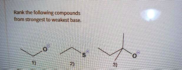 SOLVED: Rank the following compounds from strongest to weakest base.