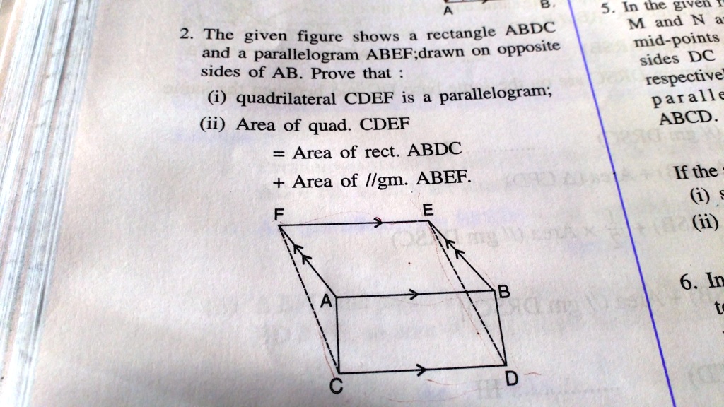 'The given figure shows a rectangle ABDC and a parallelogram ABEF drawn on opposite sides of AB ...