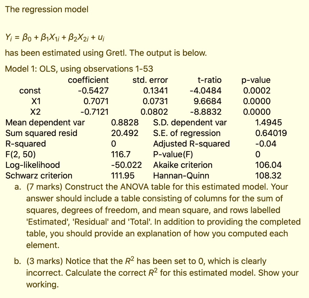 the regression model yi bo bixii bzxzi uj has been estimated using gretl the output is below ...