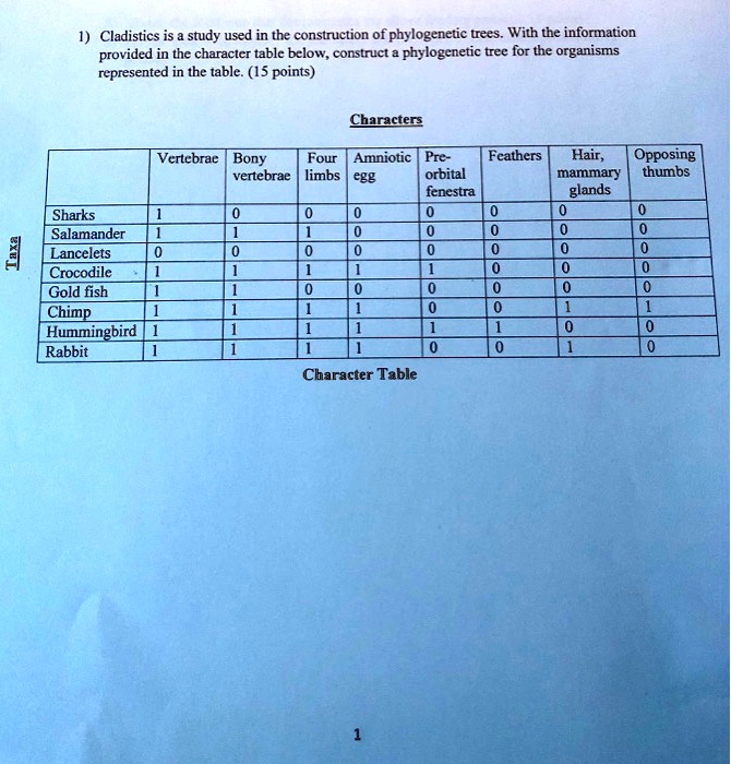 SOLVED: Cladistics is study used in the construction of phylogenetic ...
