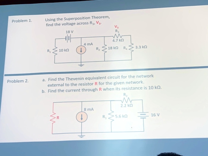 SOLVED: Problem 1 Using the Superposition Theorem, find the voltage across Ry Va: MA 218 ko 23 ...