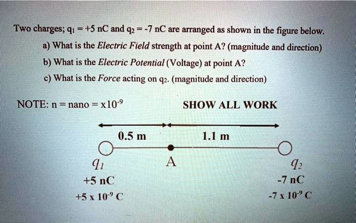 two charges q 5 nc and 42 7 nc are arranged as shown in the figure ...