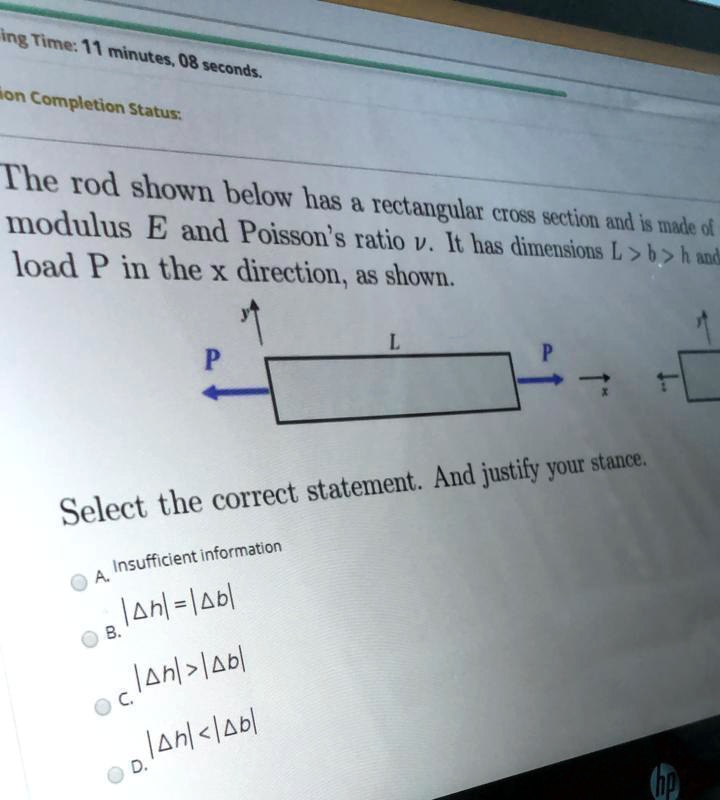 SOLVED: The rod shown below has a rectangular cross section and is made of modulus E and Poisson ...