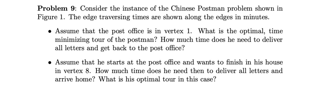 SOLVED: Problem 9: Consider the instance of the Chinese Postman problem ...